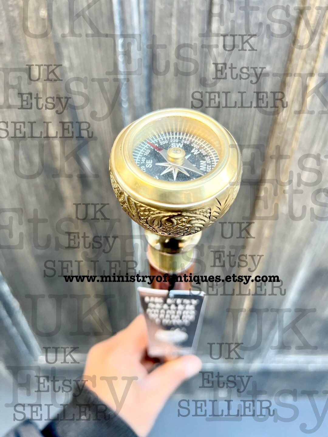 Compass Handle Wooden Walking Cane Stick Polished Foldable Handcrafted ...