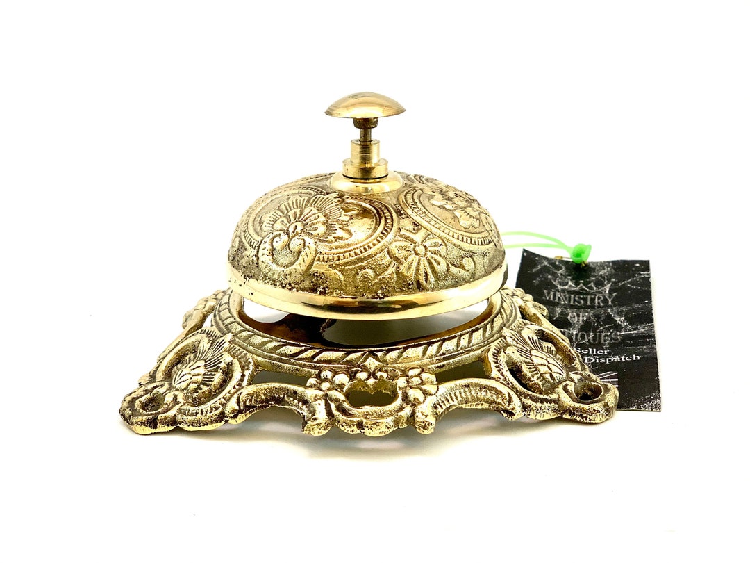 Vintage Embossed Table Desk Bell Shiny Brass Finish Bell Reception ...