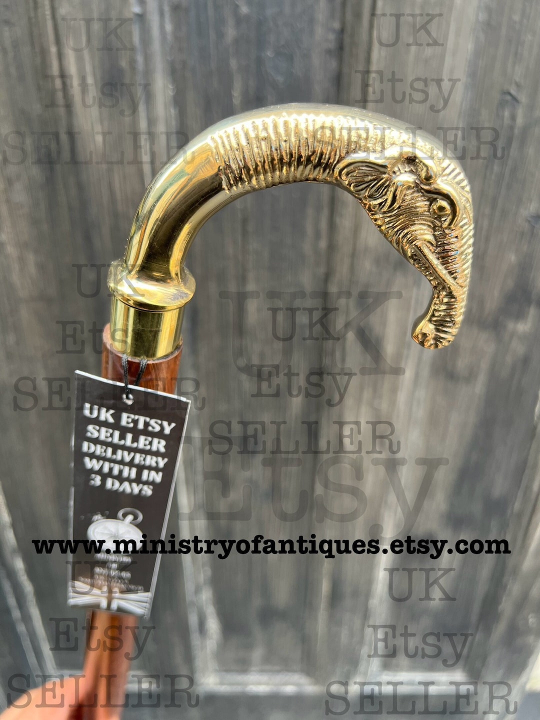 Elephant Handle Wooden Walking Cane Stick Polished Foldable Handcrafted ...