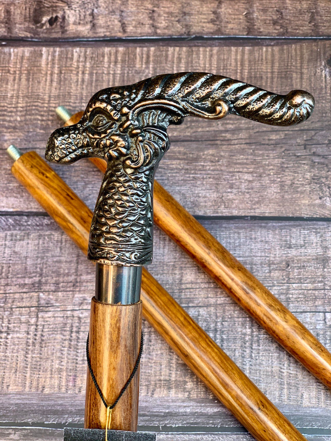 Dragon Head Designer Antique Style Handle Wooden Walking Stick | Etsy