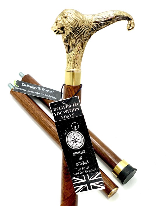 Lion Handle Solid Brass Stylish Hard Wood Folding Walking - Etsy