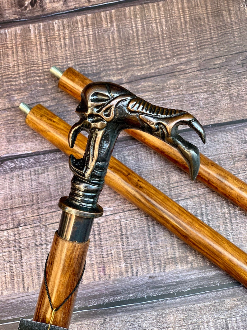 Alien Head Designer Antique Style Handle Wooden Walking Stick Handmade ...