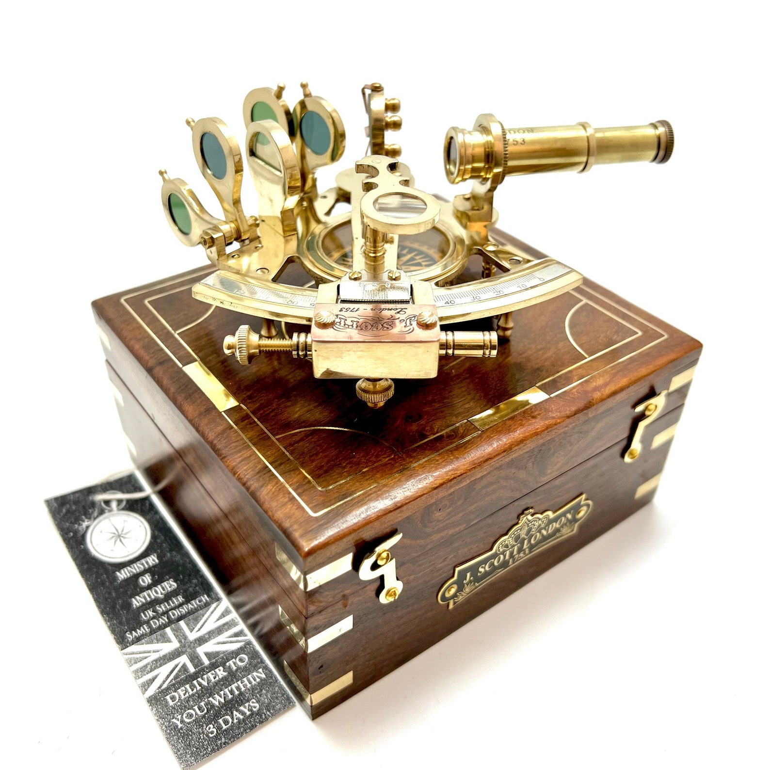 Antique Brass Sextant - Navigational Tool for Astronomy and Marine ...