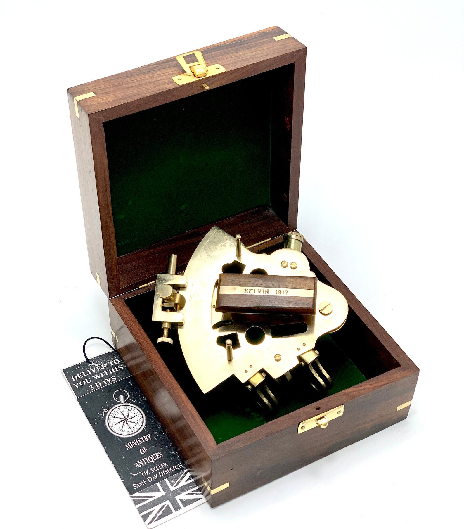 4.5" Inch Large Brass Sextant With Hardwood Box - Nautical Navigation ...