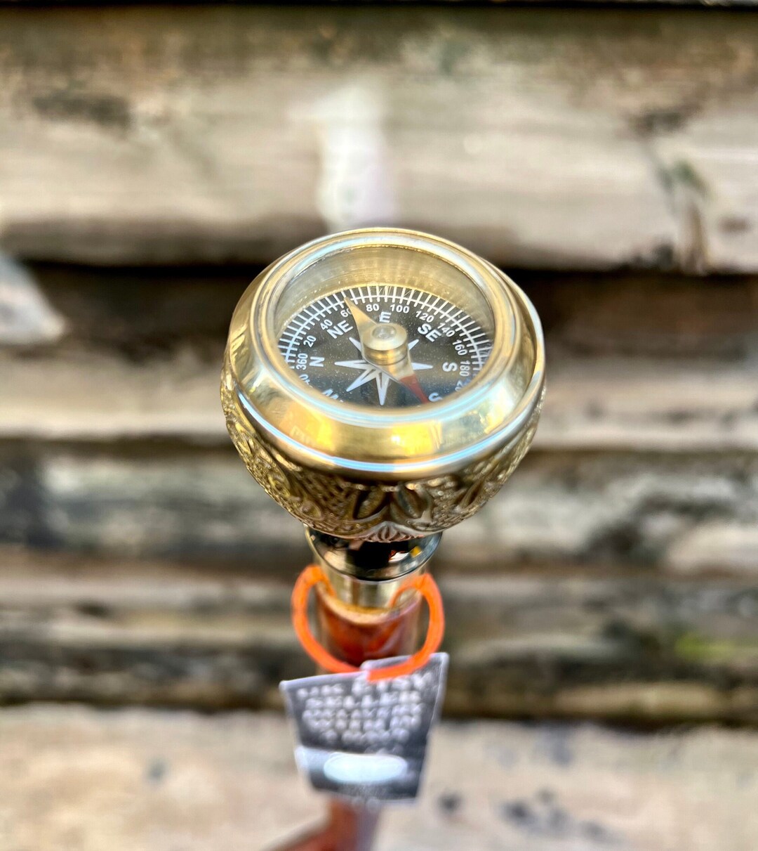 Gold Brass Compass Handle Foldable Walking Stick - Natural Polished ...