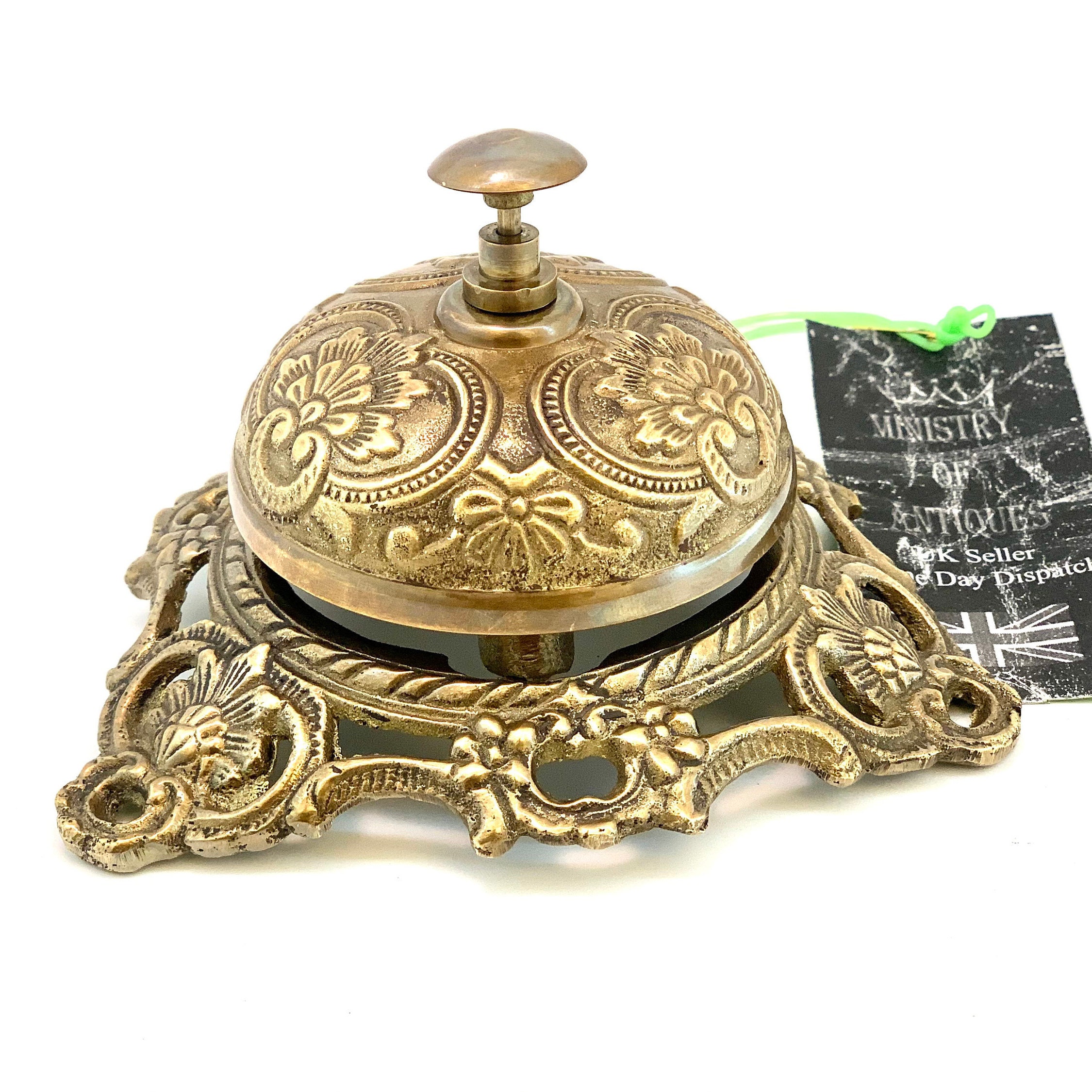 Vintage Embossed Table Desk Bell Shiny Brass Finish Bell | Etsy UK
