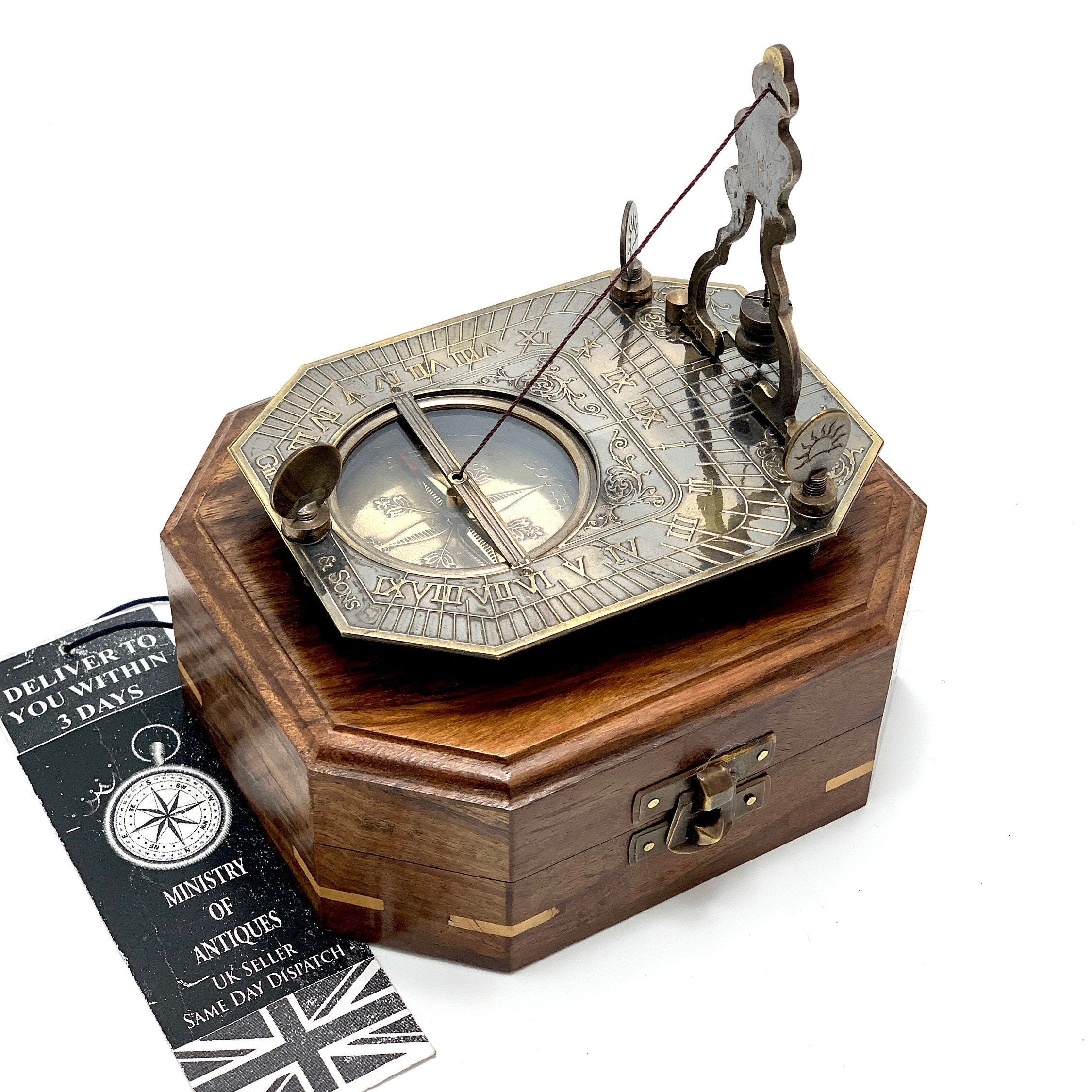 Antique Nautical Sundial Pendulum Compass Engrave Gilbert & | Etsy