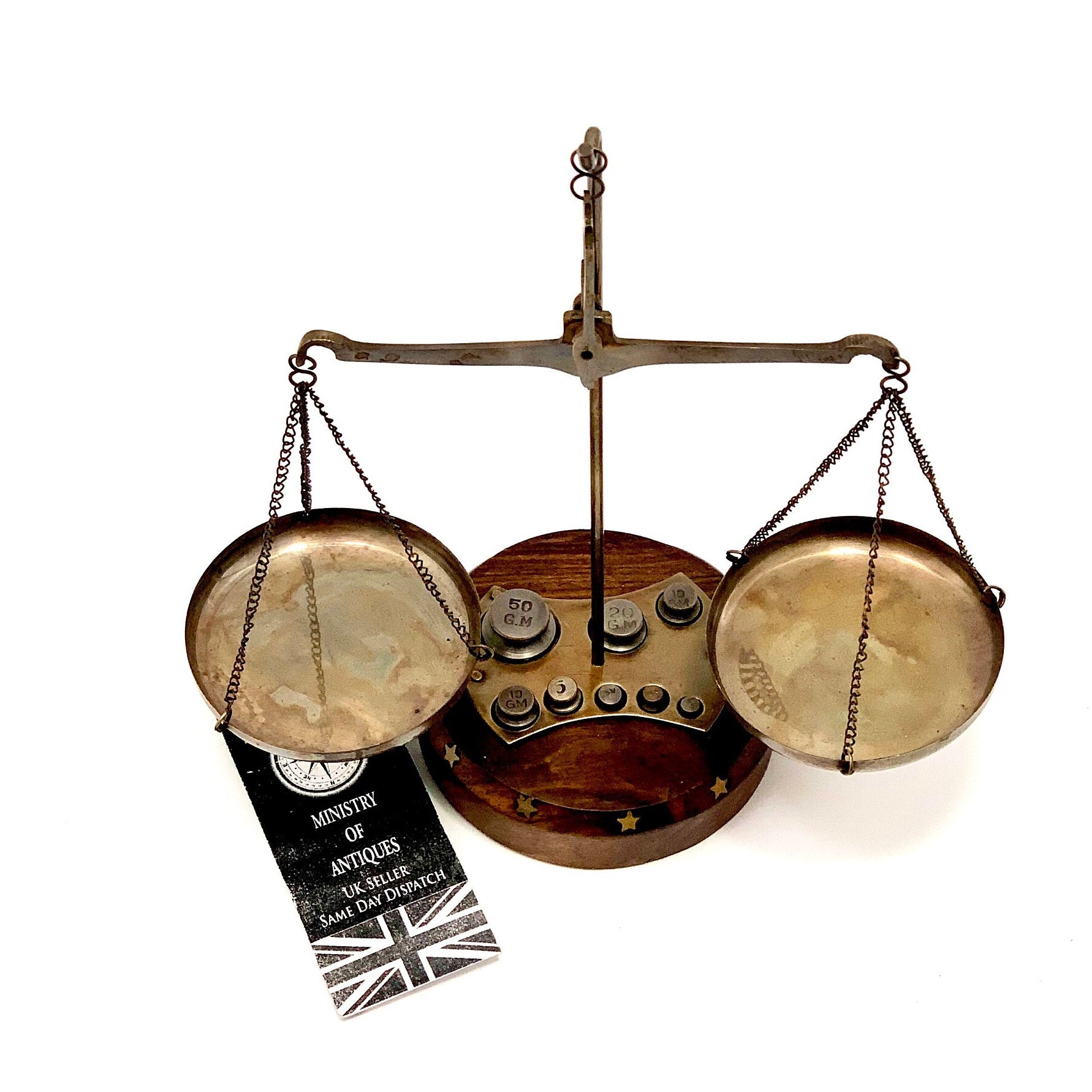 Antique Design Brass Double Arm Apothecary Balance Scales With 8 ...
