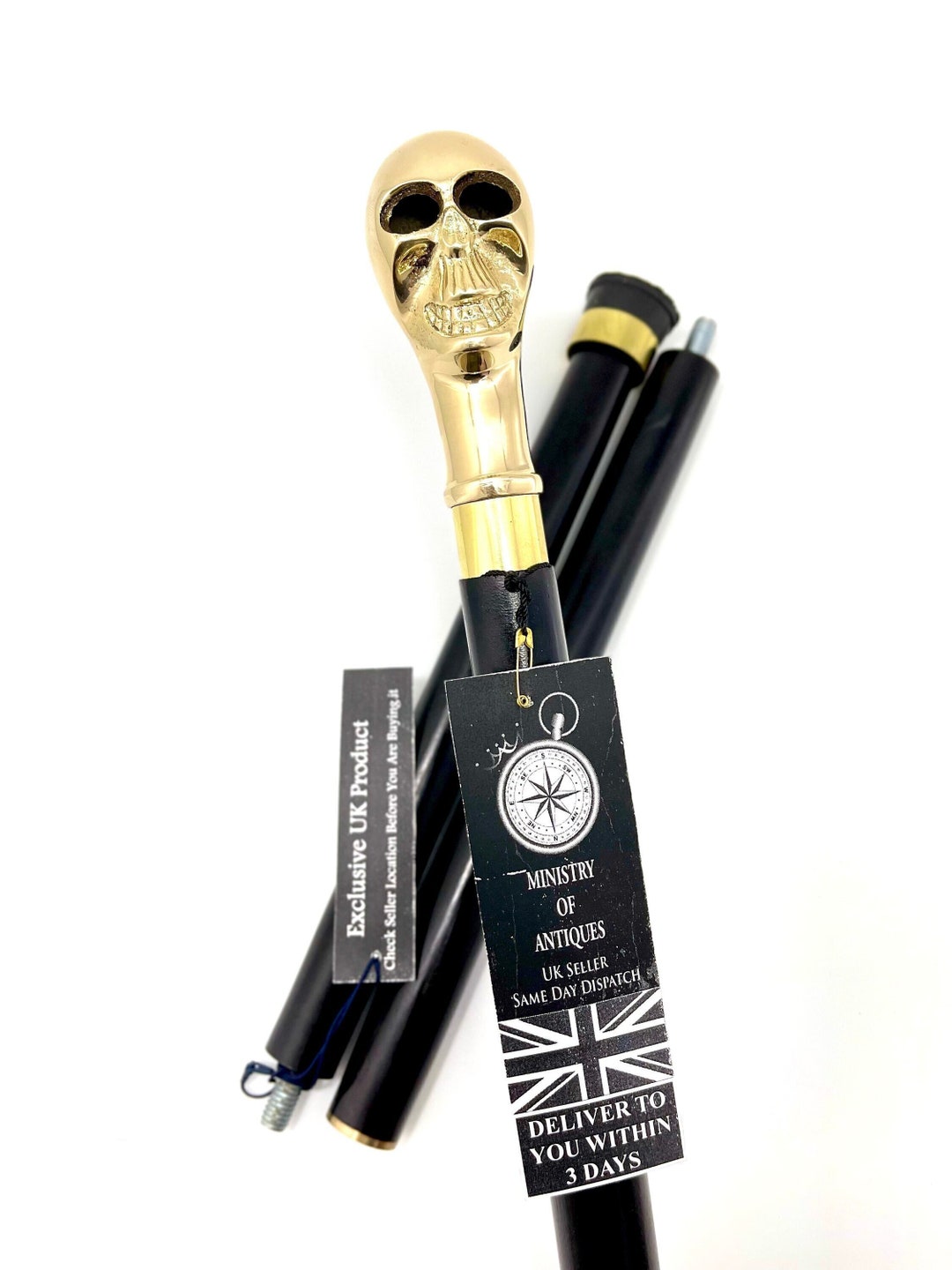 Alien Skull Handle Antique Design Brass Gothic Stylish Hardwood ...