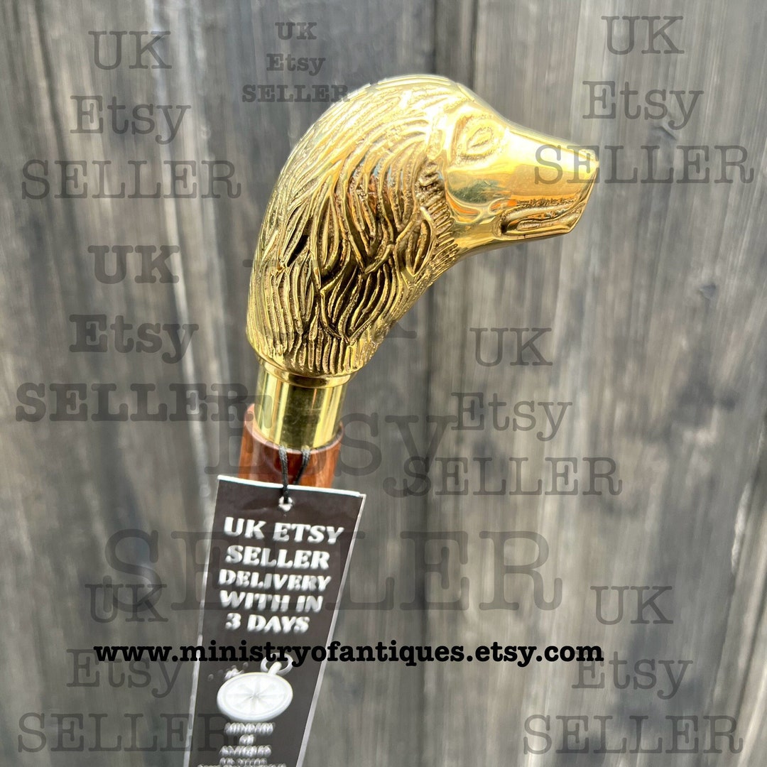 Dog Handle Wooden Walking Cane Stick Polished Foldable Handcrafted ...