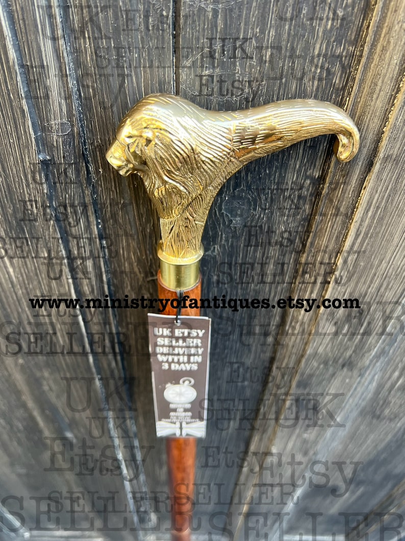 Lion Handle Wooden Walking Cane Stick Polished Foldable Handcrafted ...