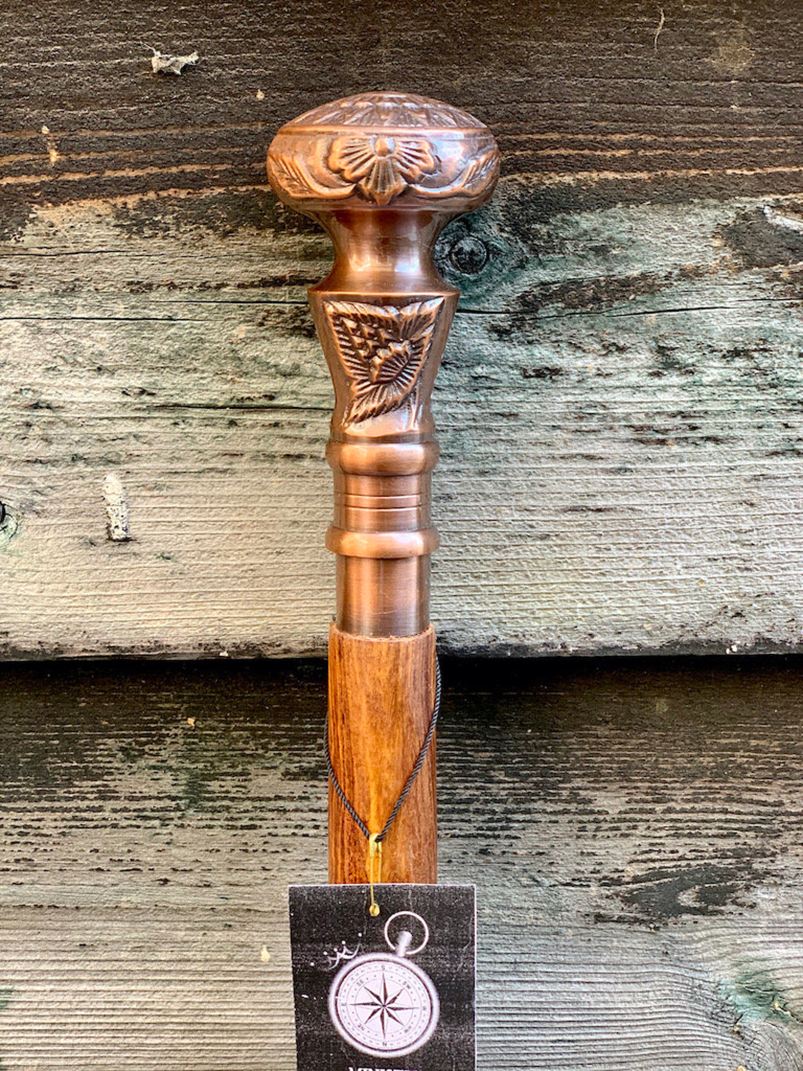 Antique Design Flower Handle Solid Brass Stylish Hard Wood Polished ...