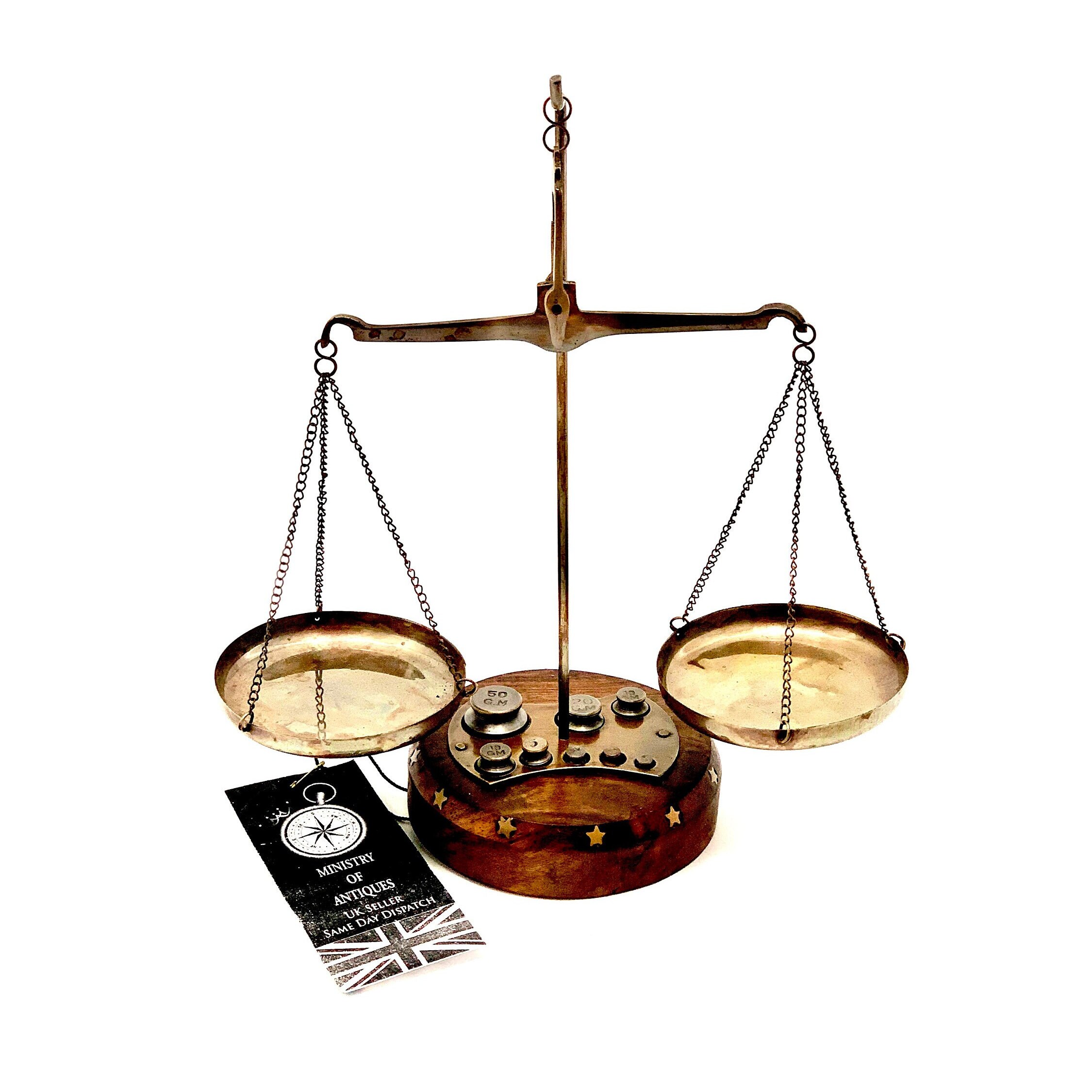 Antique Design Brass Double Arm Apothecary Balance Scales With 8 ...