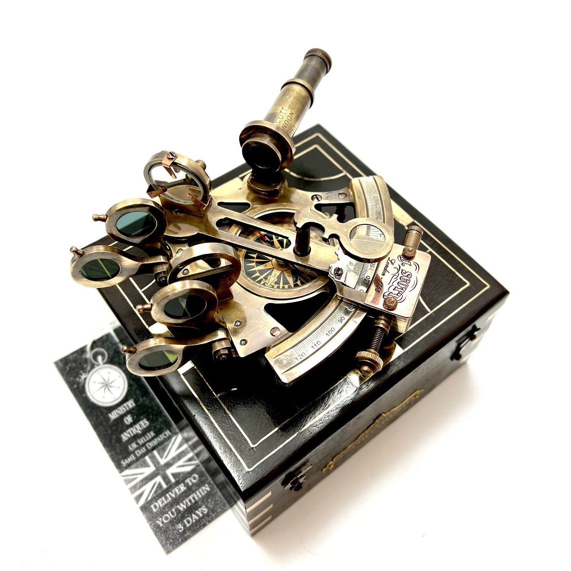 Antique Brass Sextant - Navigational Tool for Astronomy and Marine ...