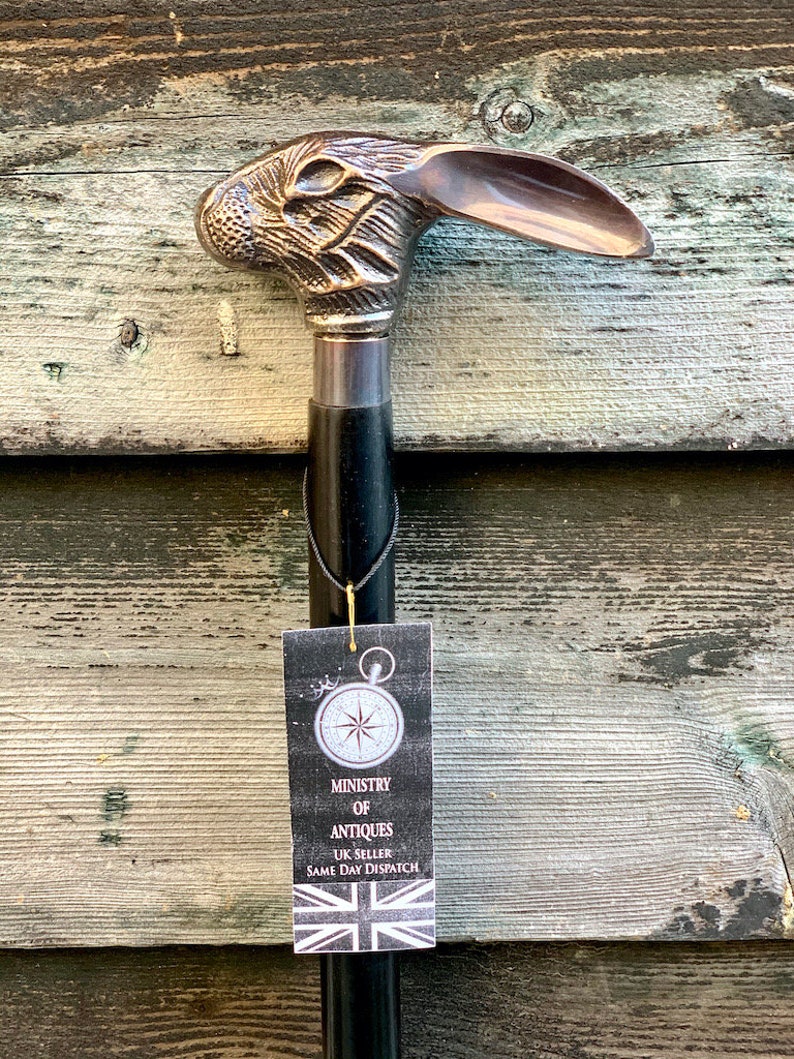 Rabbit Head Designer Antique Style Handle Wooden Walking Stick Handmade ...