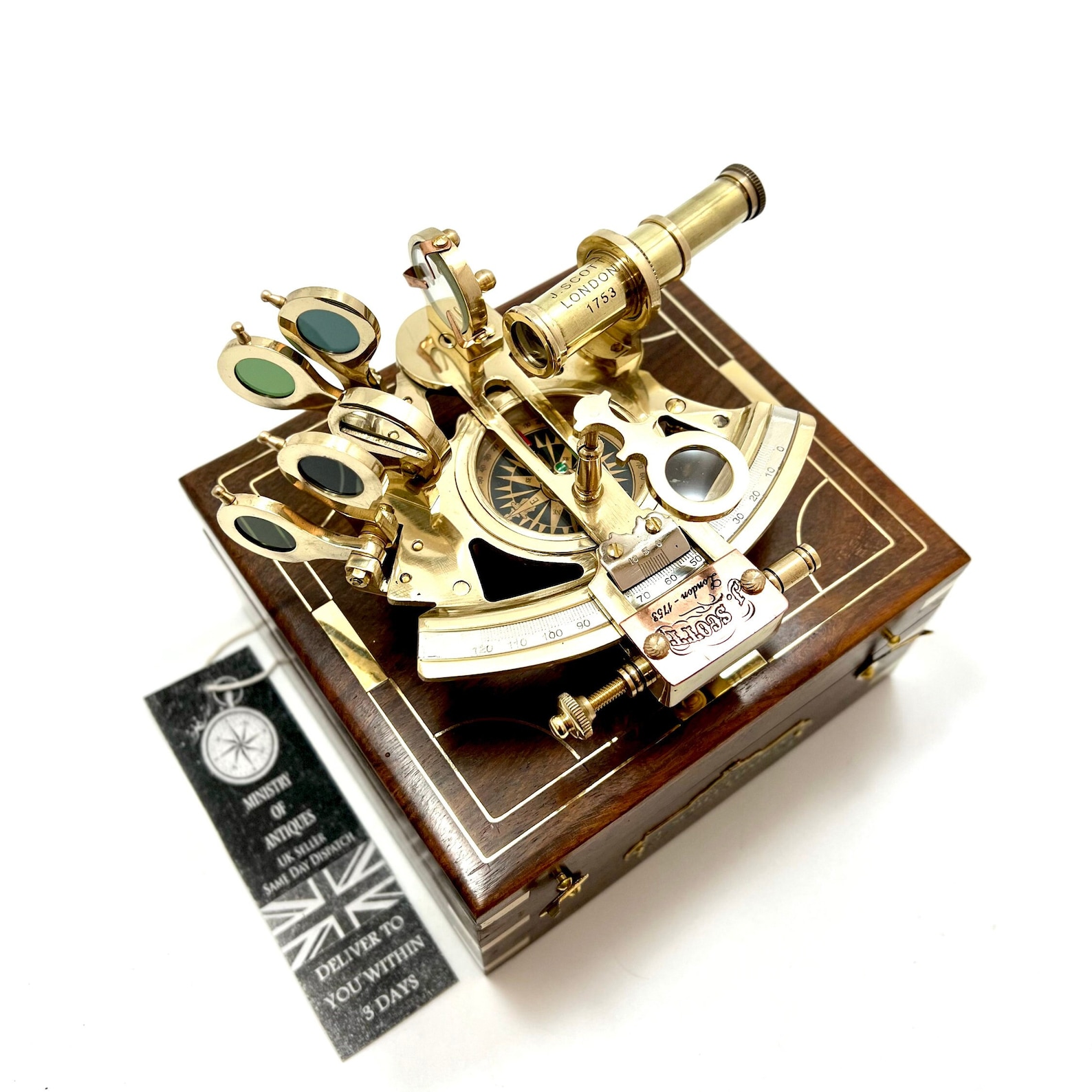 Antique Brass Sextant - Navigational Tool for Astronomy and Marine ...