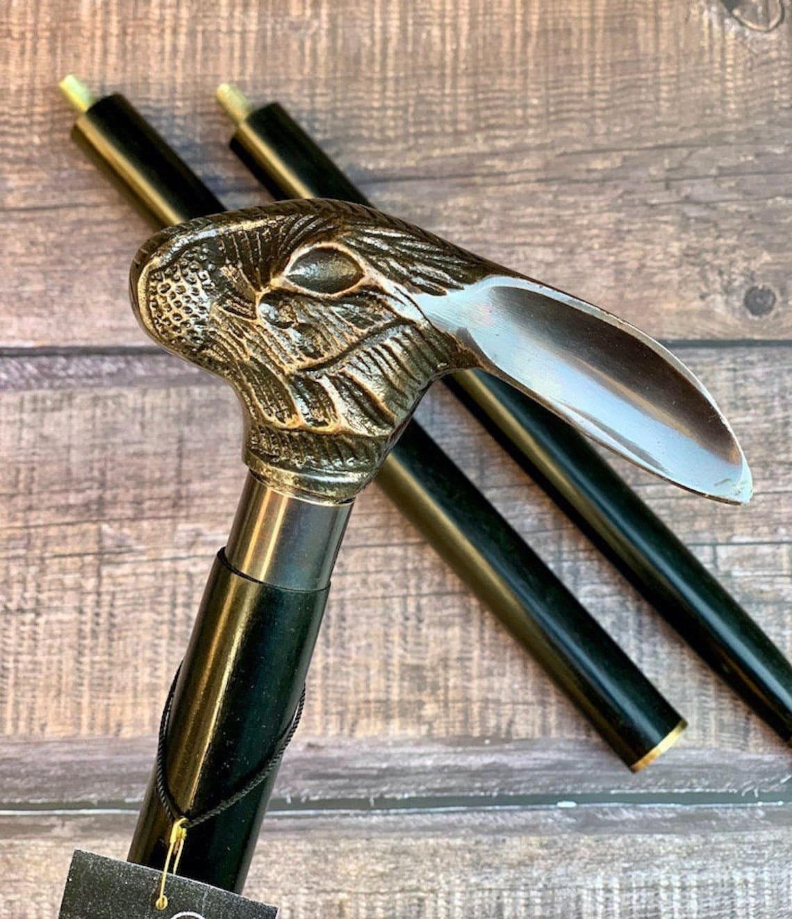 Rabbit Head Designer Antique Style Handle Wooden Walking Stick | Etsy