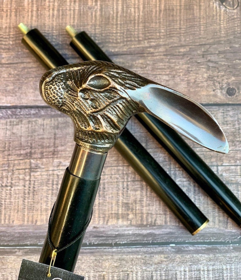 Rabbit Head Designer Antique Style Handle Wooden Walking Stick | Etsy