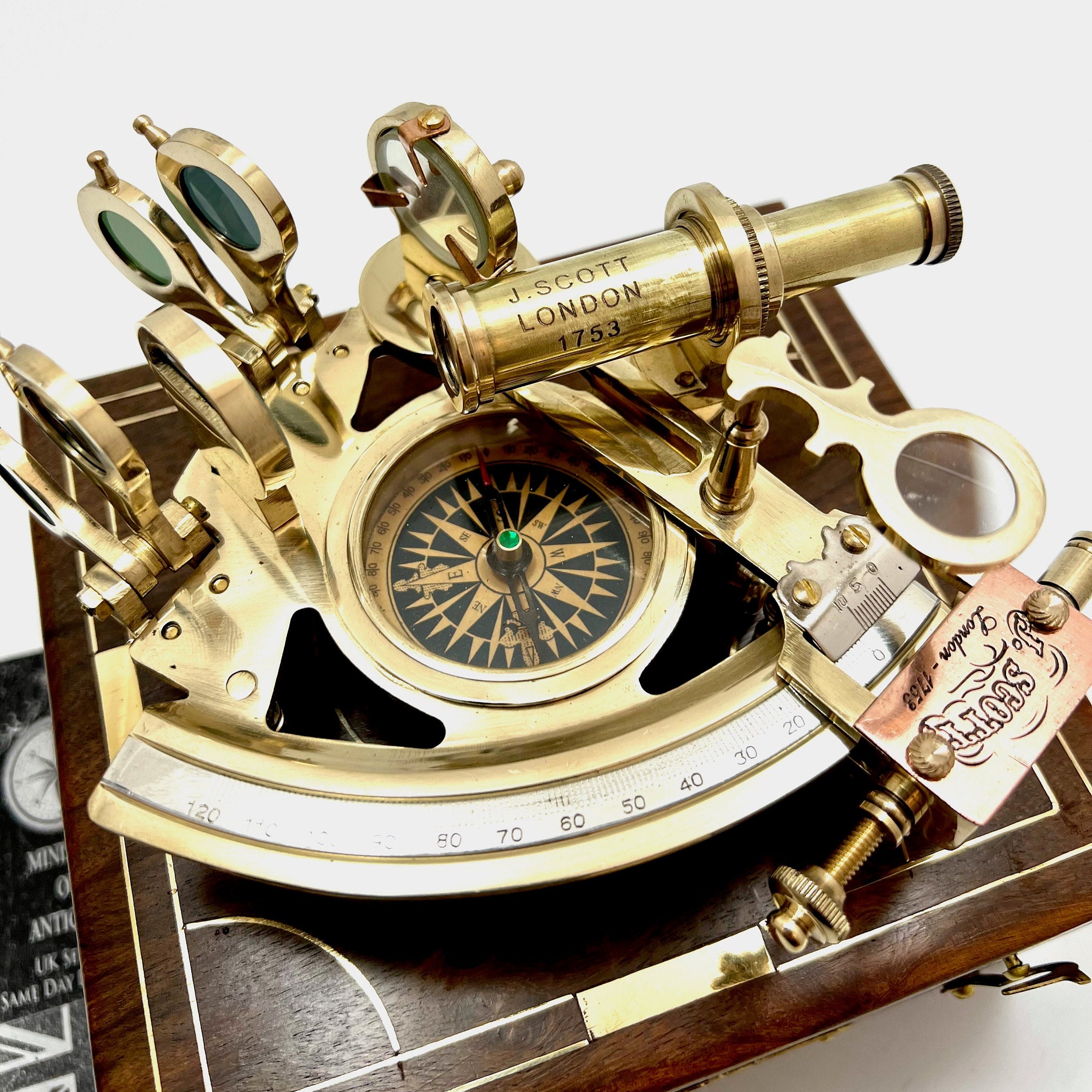 Antique Brass Sextant - Navigational Tool for Astronomy and Marine ...
