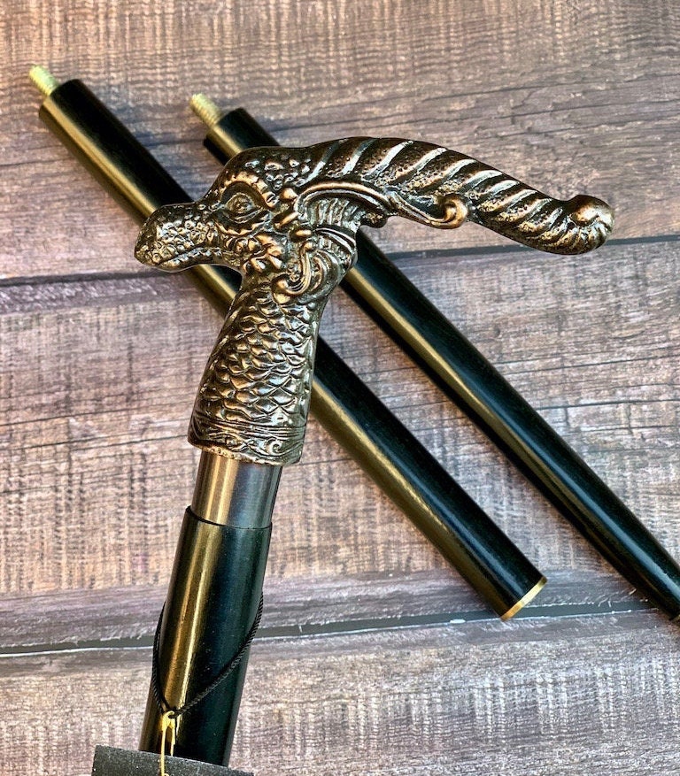 Dragon Head Designer Antique Style Handle Wooden Walking Stick Handmade ...