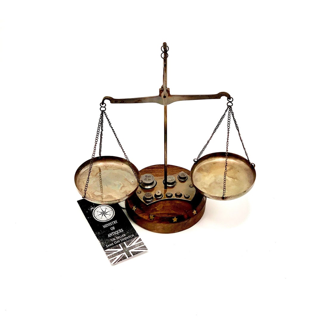 Antique Design Brass Double Arm Apothecary Balance Scales With 8 ...