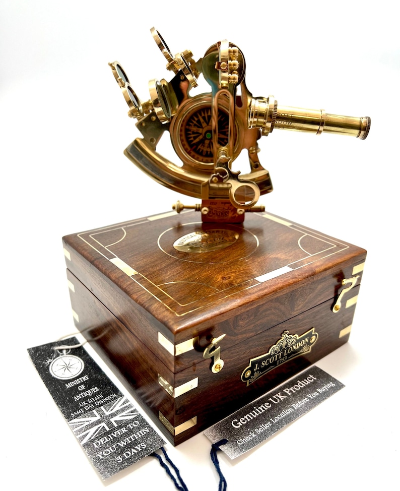 Antique Brass Sextant - Navigational Tool for Astronomy and Marine ...