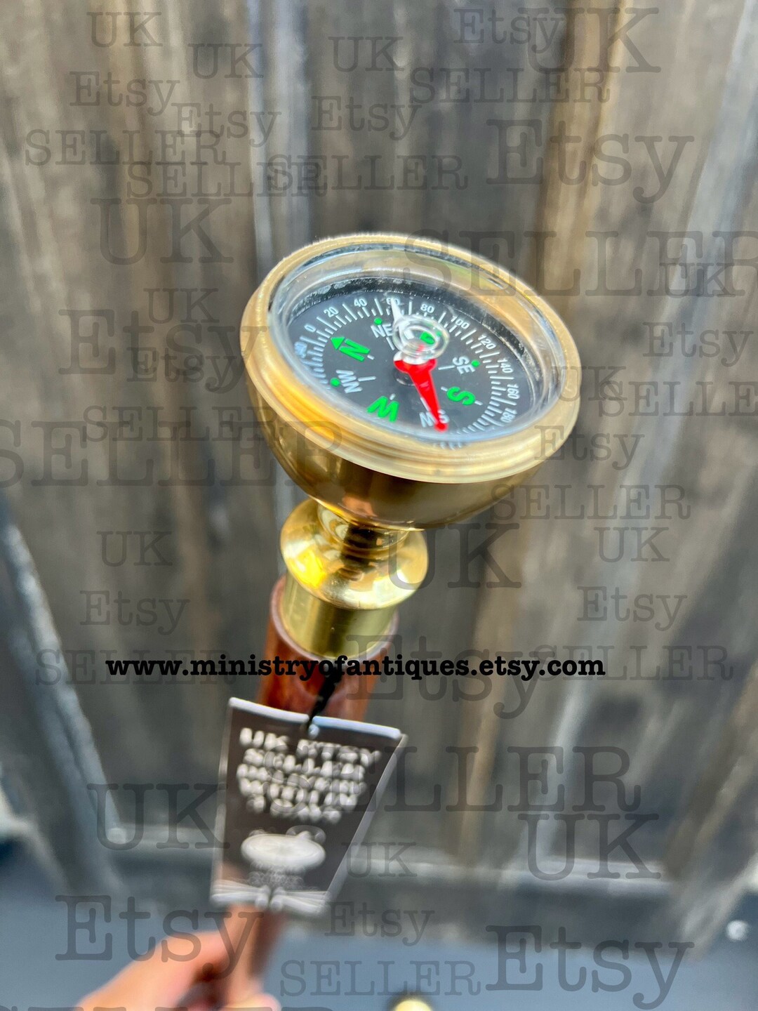 Compass Handle Wooden Walking Cane Stick Polished Foldable Handcrafted ...