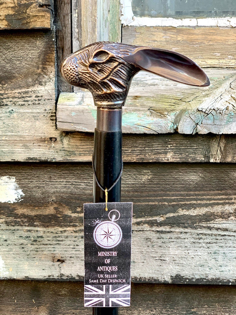 Rabbit Head Designer Antique Style Handle Wooden Walking Stick Handmade ...
