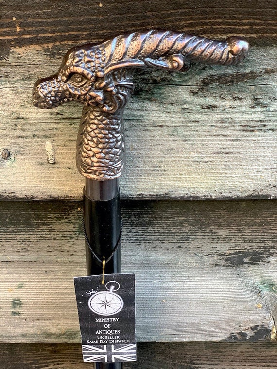 Dragon Head Designer Antique Style Handle Wooden Walking Stick | Etsy