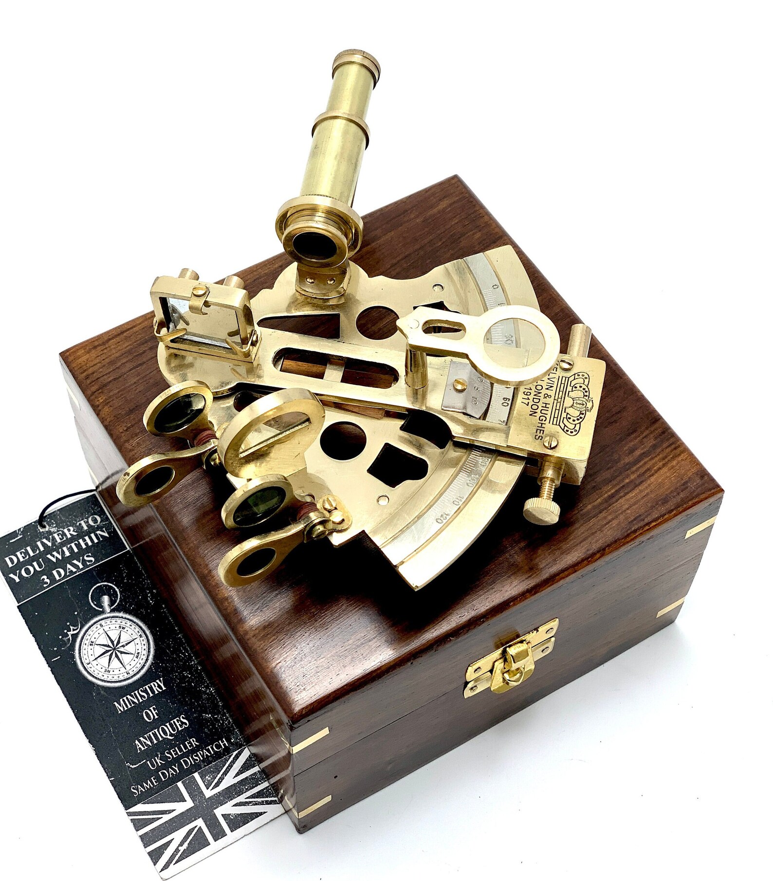 4.5" Inch Large Brass Sextant With Hardwood Box - Nautical Navigation ...