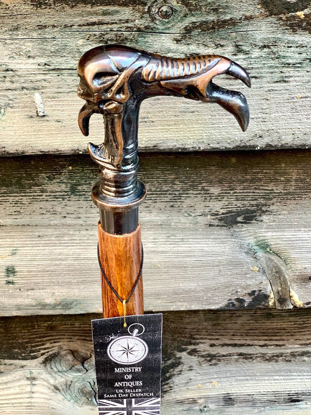 Alien Head Designer Antique Style Handle Wooden Walking Stick Handmade ...