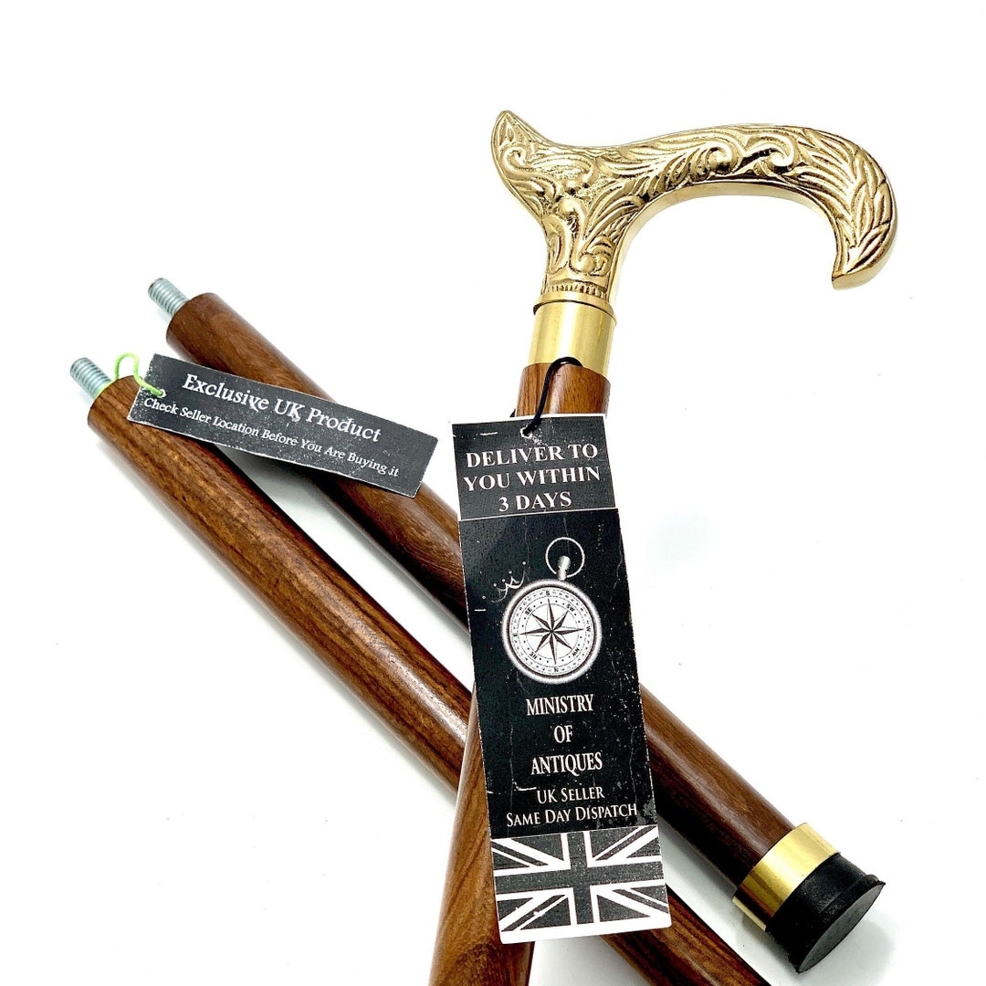 Curved Derby Handle Solid Brass Stylish Wooden Folding Walking Cane ...