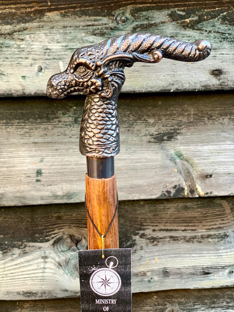 Dragon Head Designer Antique Style Handle Wooden Walking Stick Handmade ...