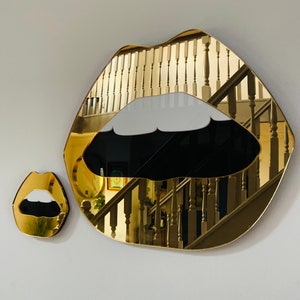LARGE Gold Lip Mirror Acrylic Mirror Lip Decor Gold Lips With Black - Etsy