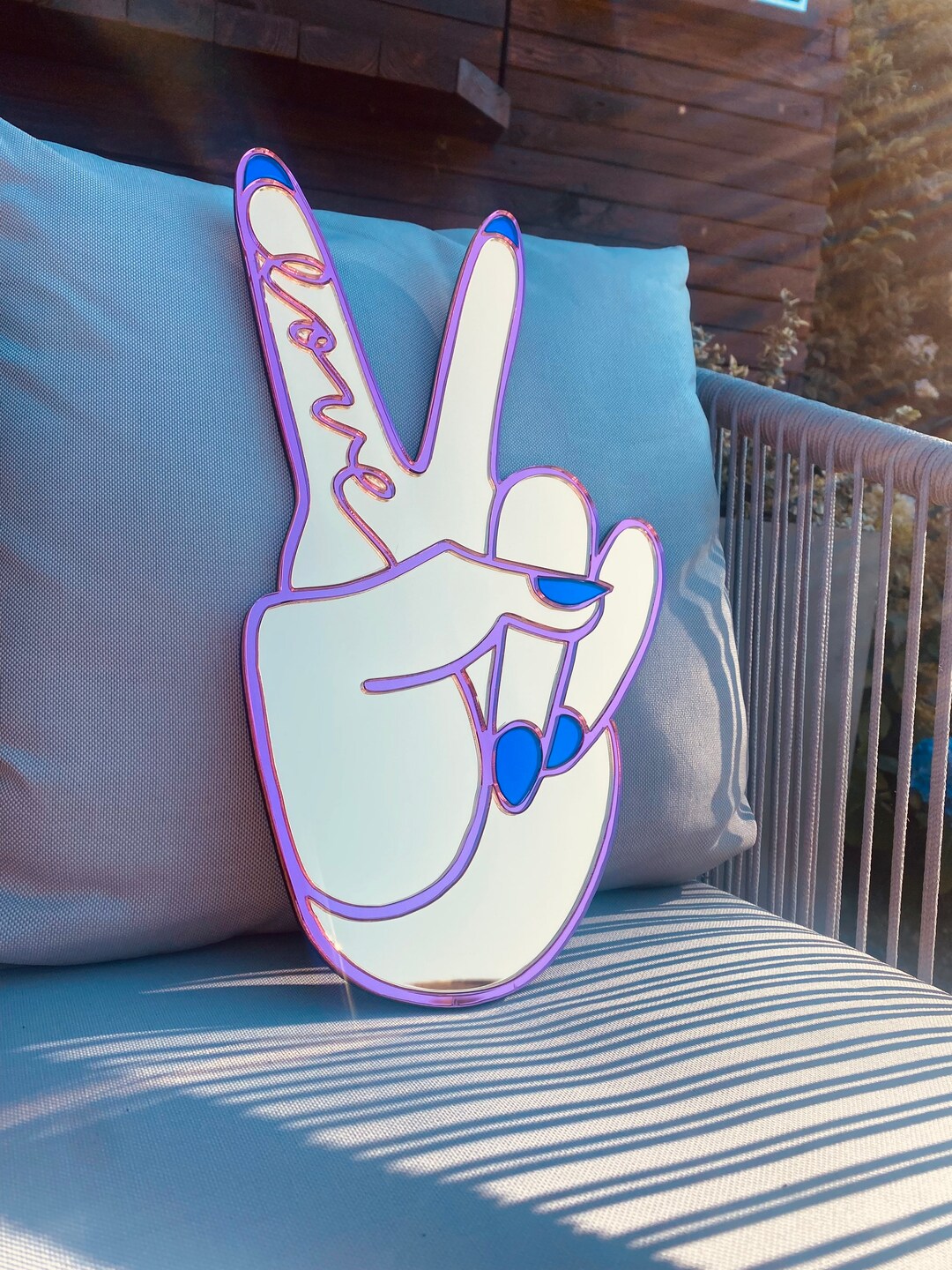 Gold Acrylic Peace Sign Mirror: Blue Nail Art, Pink Love Decor - Etsy