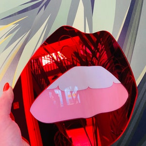 LARGE Red Lip Mirror With Pink Mouth Acrylic Mirror Lip Decor Red Lips ...