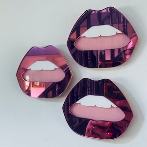 MINI Pink Lip Mirror - Acrylic Mirror - Lip Decor - Pink Lips With Pink ...
