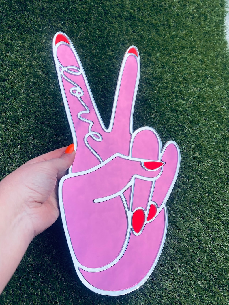 LARGE Pink HAND Mirror Acrylic Mirror Peace/love Décor - Etsy