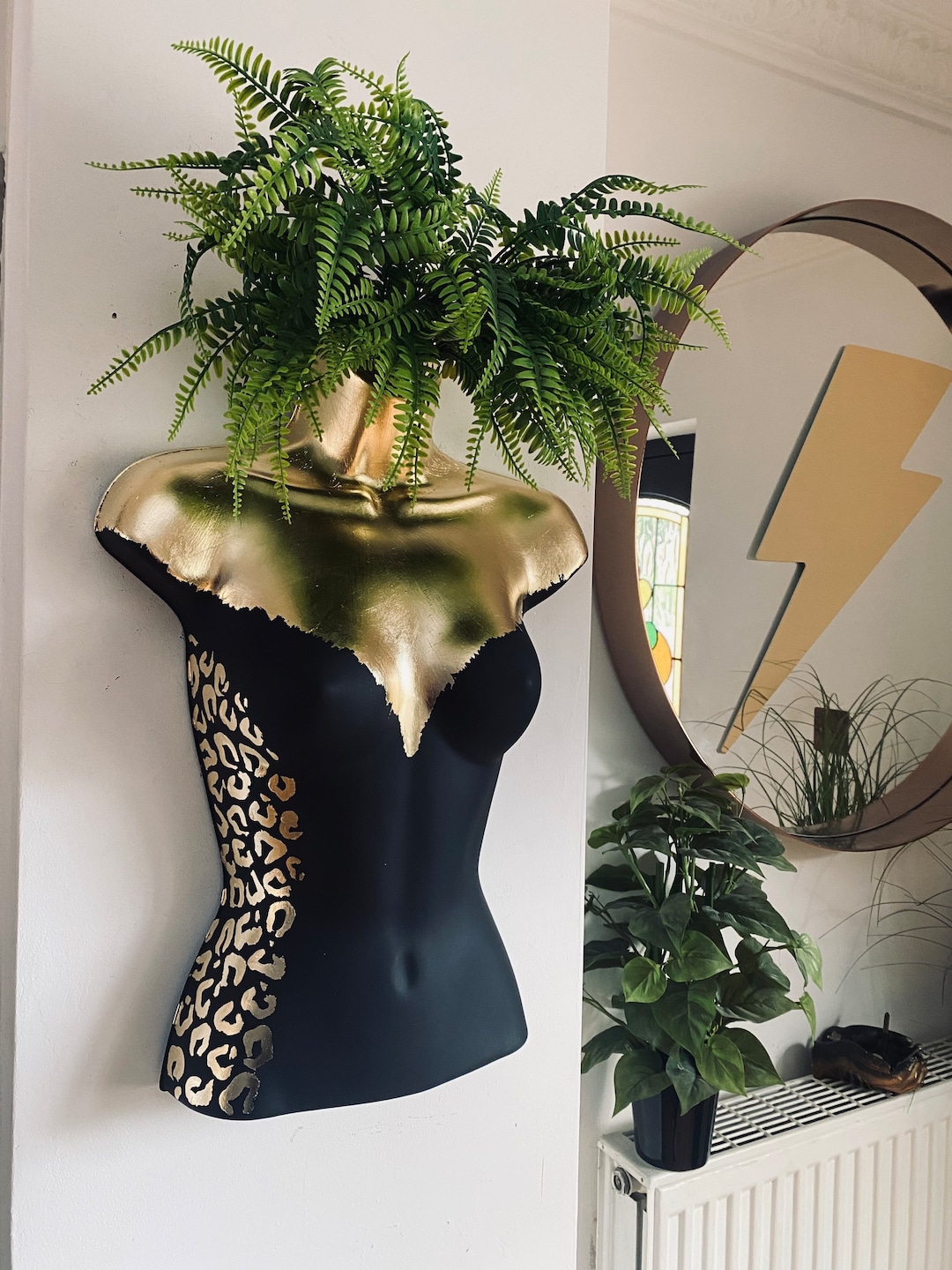 Black & Gold Leopard Torso Wall Planter - Boobie Artificial Plant ...