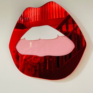 LARGE Red Lip Mirror With Pink Mouth Acrylic Mirror Lip Decor Red Lips ...