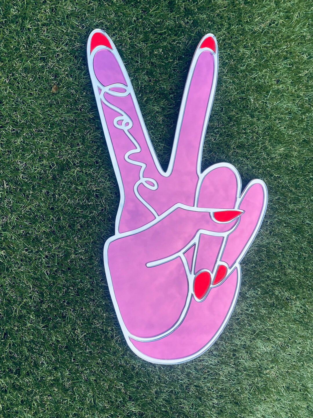 LARGE Pink HAND Mirror - Acrylic Mirror - Peace/love Décor - Pink Nail ...
