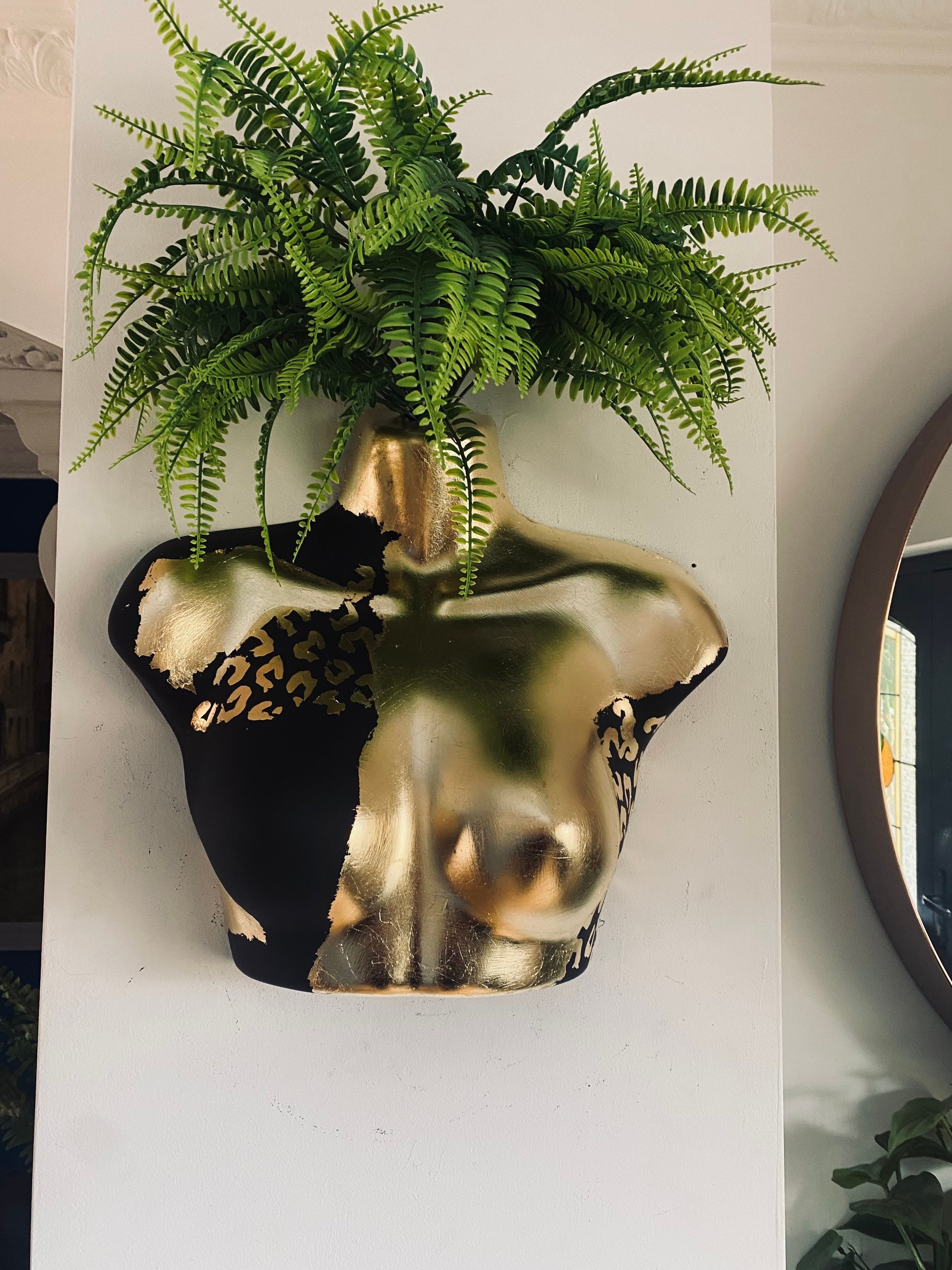 Female Wall Torso Boobie Artificial Plant Holder Black and Gold Warrior ...