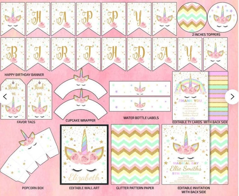 Complete Unicorn Party Package, Digital Unicorn Birthday Package ...