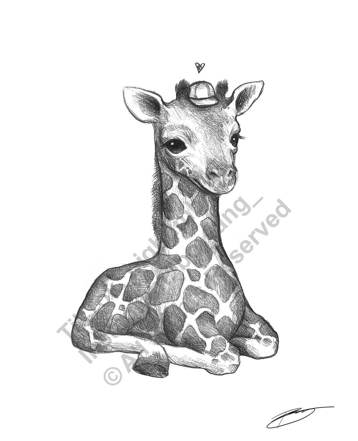 Fat Little Giraffe - Sketch Illustration - 8.5 X 11 Black and White ...