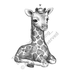 Fat Little Giraffe - Sketch Illustration - 8.5 X 11 Black and White ...
