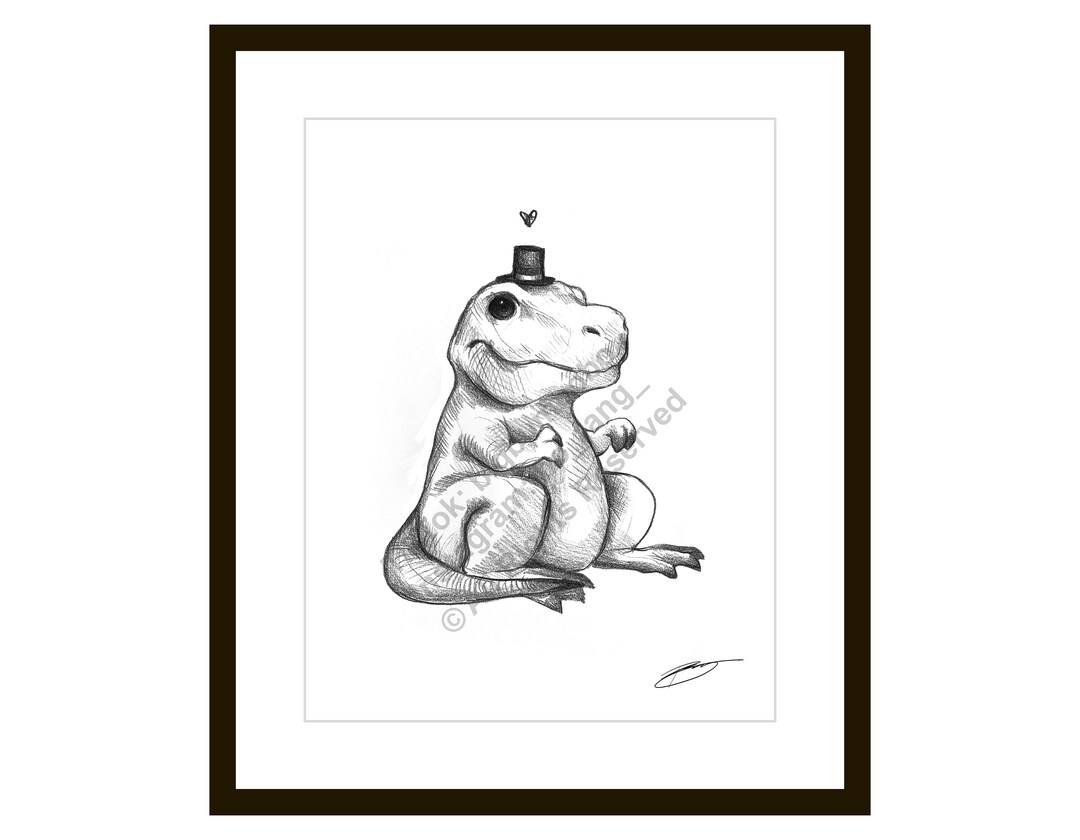 Fat Little Dinosaur - Sketch Illustration - 8.5 X 11 Black and White ...