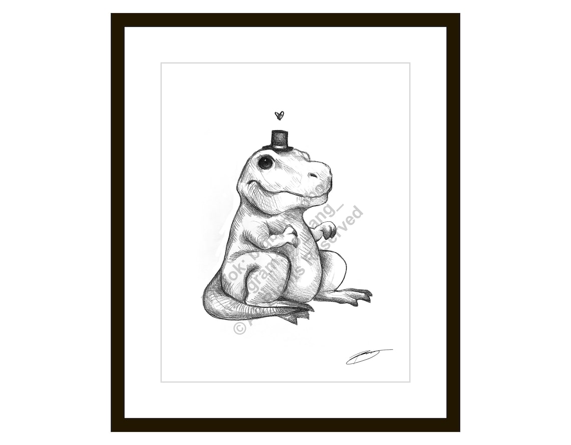 Fat Little Dinosaur - Sketch Illustration - 8.5 X 11 Black and White ...