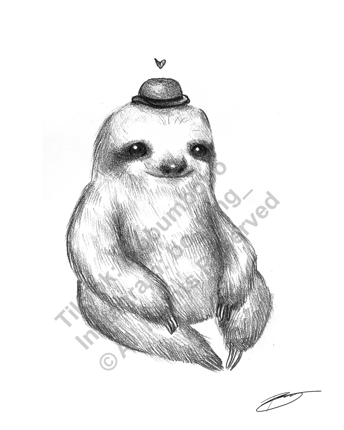 Fat Little Sloth Sketch Illustration 8.5 X 11 Black and - Etsy