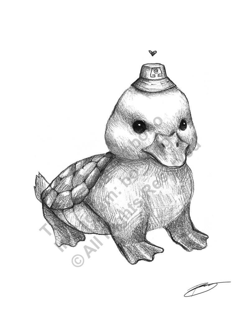 Fat Little Turtle Duck Sketch Illustration 8.5 X 11 Black - Etsy