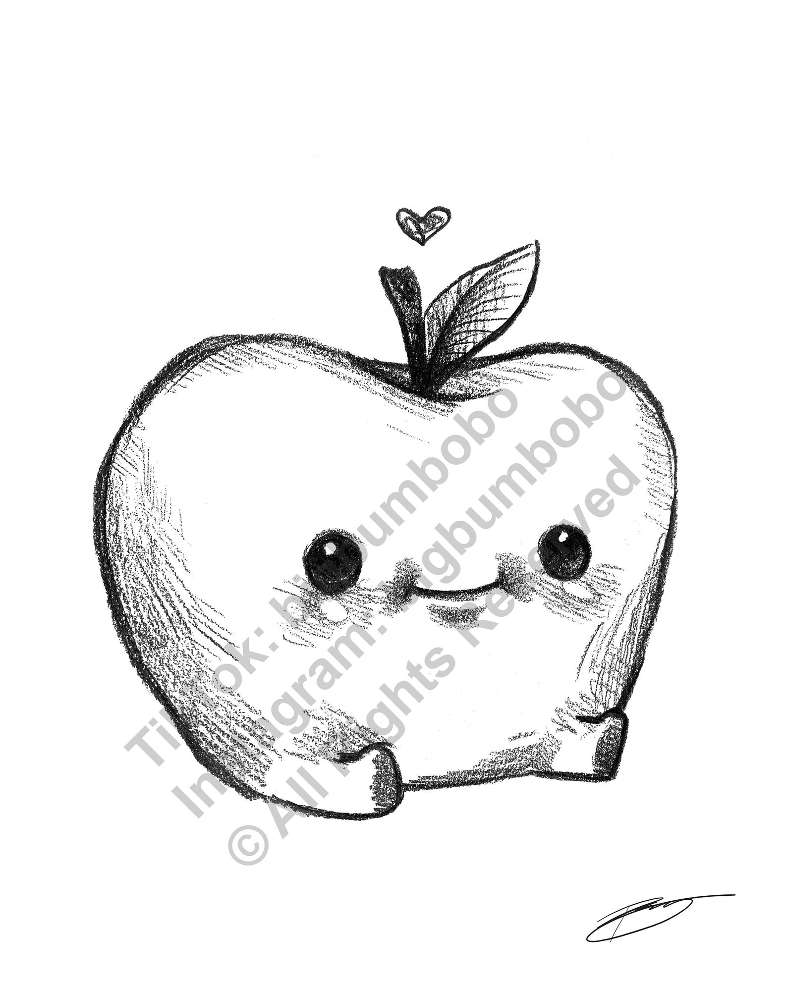 Fat Little Apple Sketch Illustration 8.5 X 11 Black and - Etsy